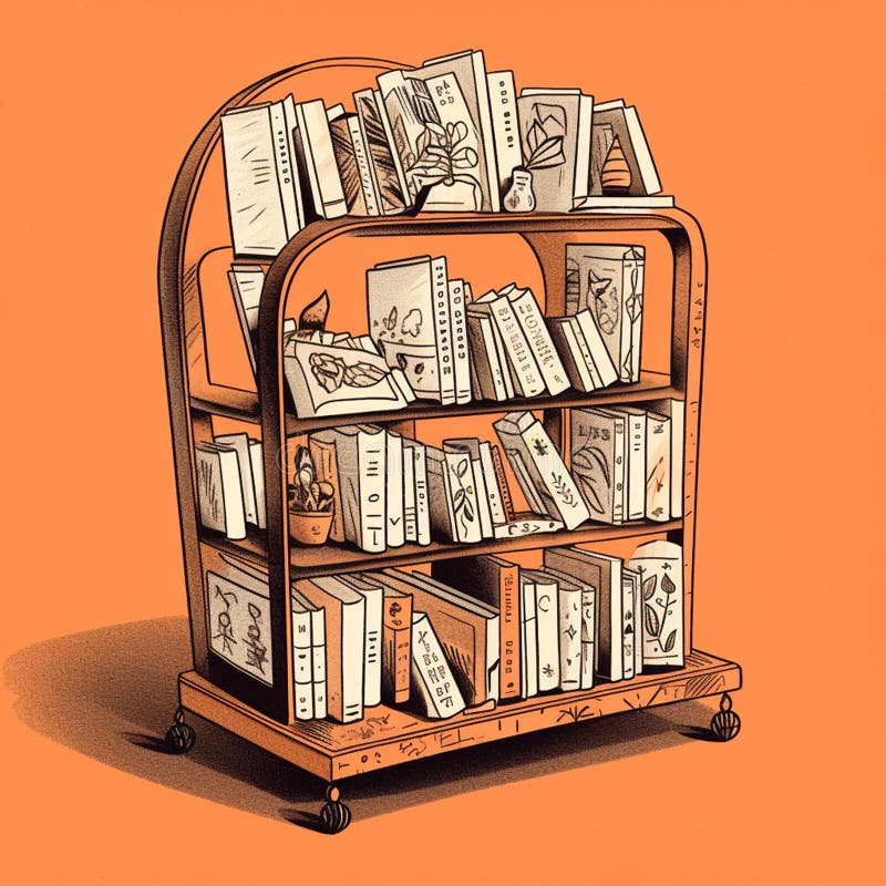 Hand Drawn Illustration of a Low and Movable Bookshelf. Stock ...