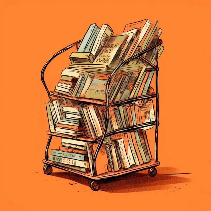 Hand Drawn Illustration of a Low and Movable Bookshelf. Stock ...