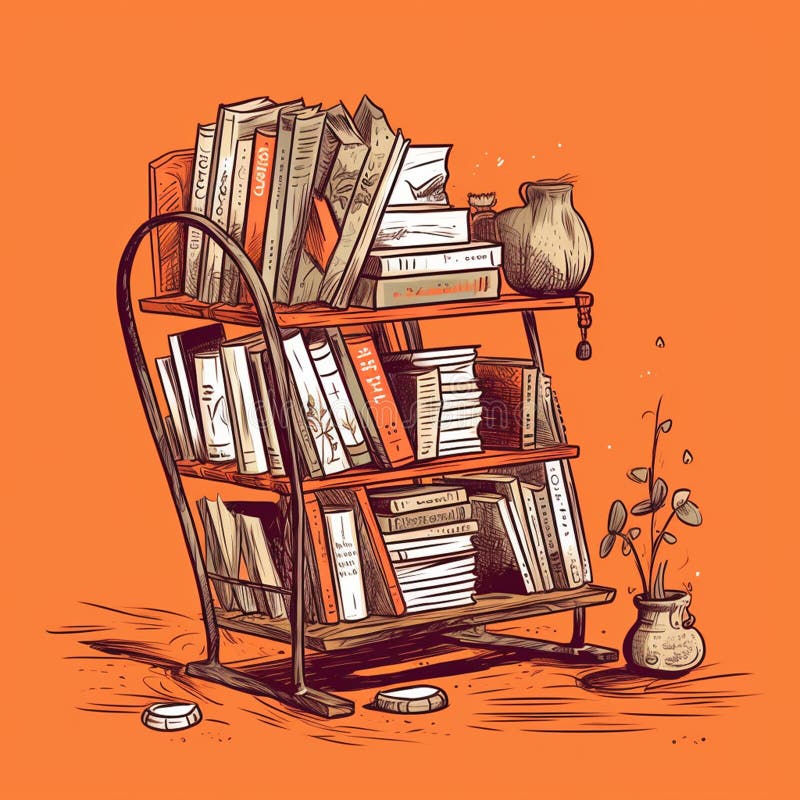 Hand Drawn Illustration of a Low and Movable Bookshelf. Stock ...