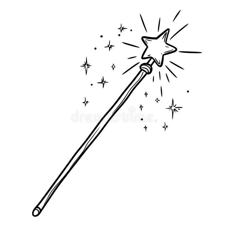 Hand Drawn Magic Wand with Star Illustration Cartoon Style Fairy Tale ...