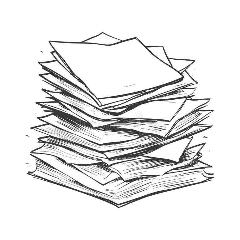 Large Stack of Papers, Documents Pile, Hand-Drawn Illustration Stock ...