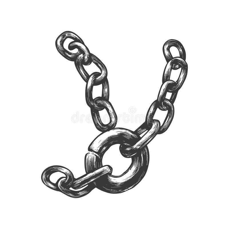 Strong Metal Chain Links Close Up, Hand Drawn Illustration Stock Vector ...