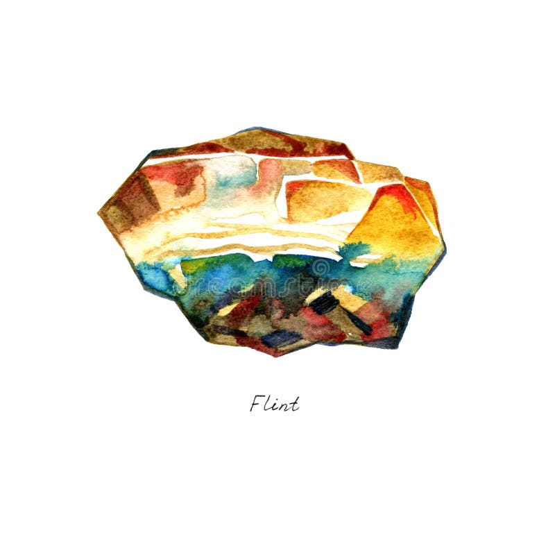 Hand Drawn Illustration of Mineral Flint Stone on White Background ...