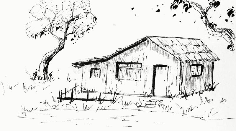Hand Drawn Illustration of an Old Farm House Stock Photo - Image of ...