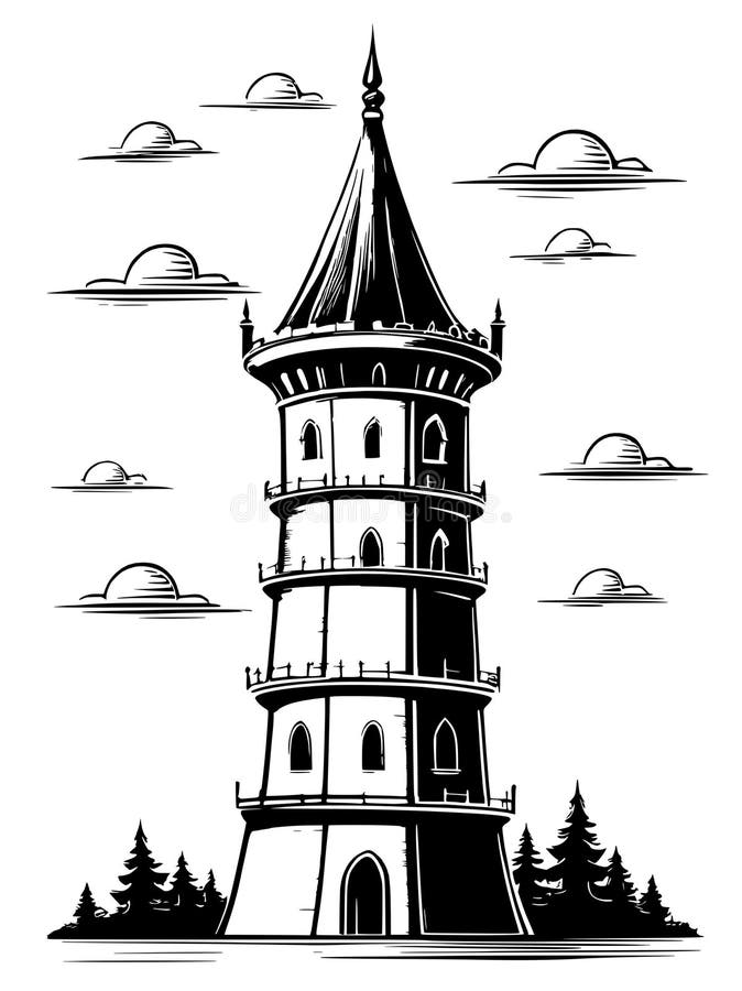 Hand Drawn Illustration of the Old Tower Stock Illustration ...