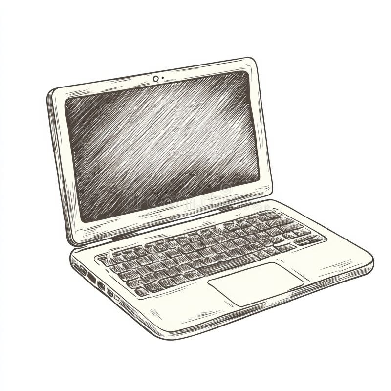 Hand-drawn Illustration of an Open Laptop with a Keyboard Stock ...