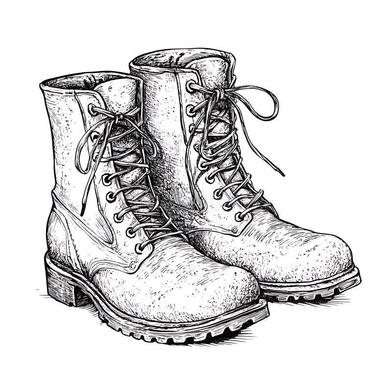 Hand-drawn Illustration of a Pair of Laced-up Boots Stock Illustration ...