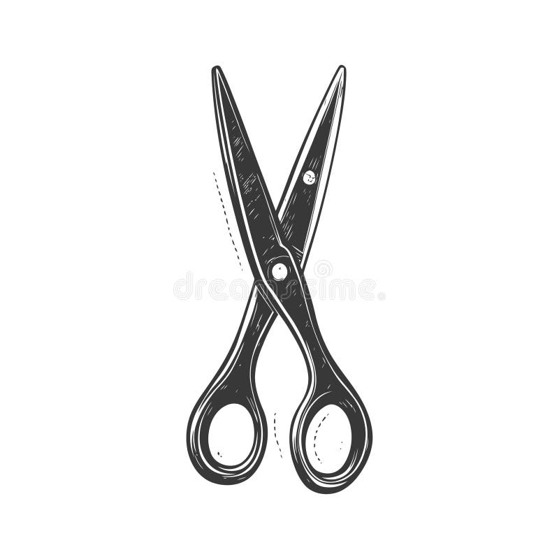 Hand-drawn Vintage Scissors, Open, Black and White Illustration Stock ...