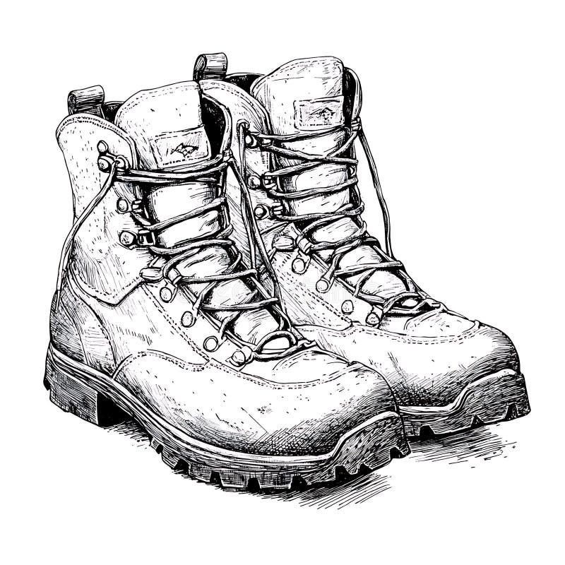 Hand-drawn Illustration of a Pair of Sturdy Hiking Boots Stock ...
