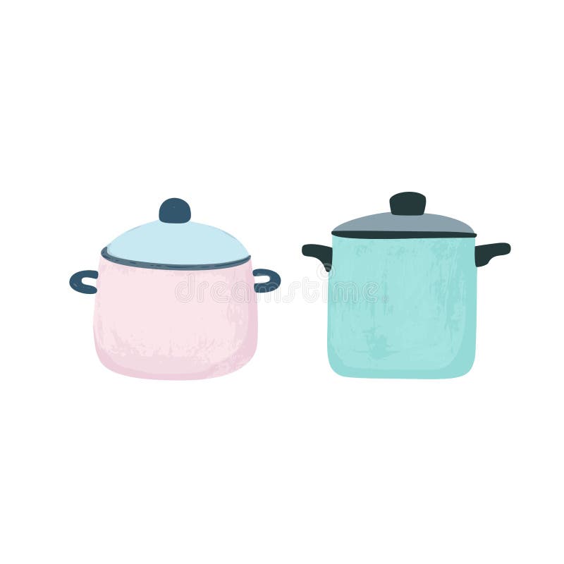 Hand Drawn Illustration of Pans in Simple Graphic Modern Style Isolated ...