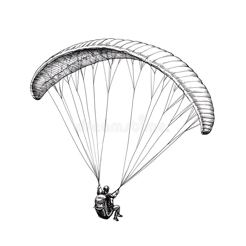 Hand-drawn Illustration of Paraglider Soaring Stock Illustration ...