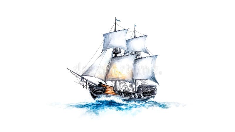 3d Pencil Drawn Pirate Ship Sailing through Waves on Transparent ...