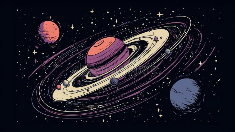 Hand Drawn Illustration of the Planets in the Space Stock Photo - Image ...