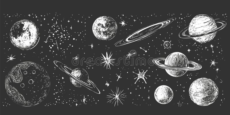 Hand-drawn Illustration of Planets and Stars in Outer Space. Stock ...
