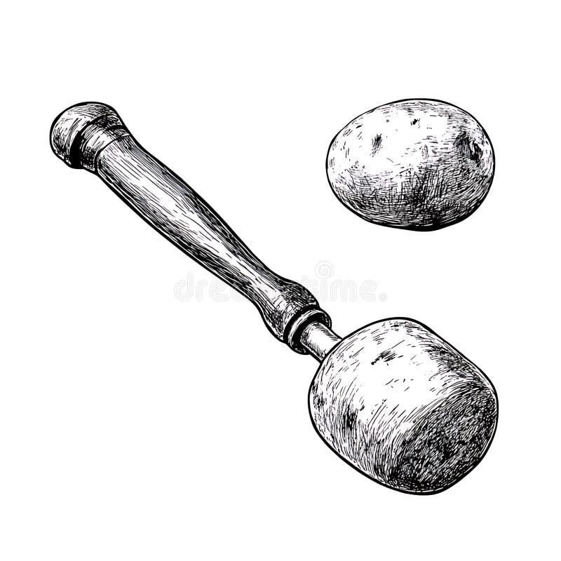 Hand-drawn Illustration of Potato Masher and Potato Stock Illustration ...