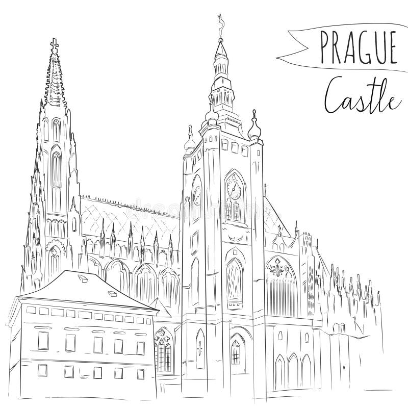 Prague Castle Sketch stock illustration. Illustration of bridge - 503993