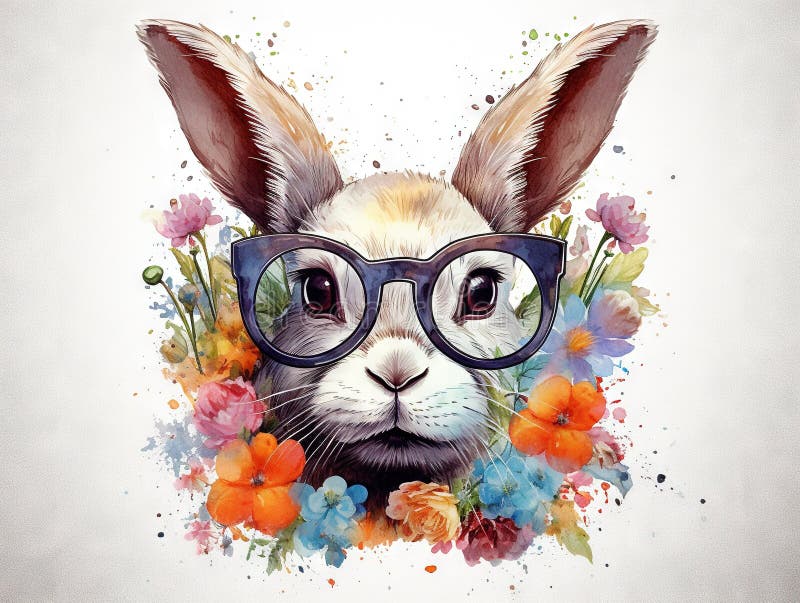 Hand Drawn Illustration of a Rabbit in Glasses Stock Illustration ...