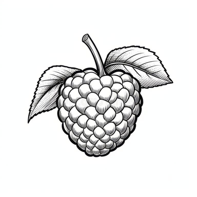 Sharp Linework Black and White Raspberry Drawing in 8k Resolution Stock ...