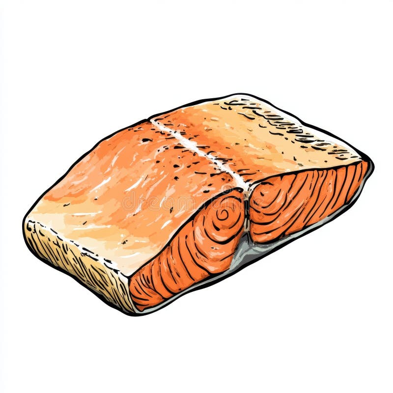 Hand-drawn Illustration of a Raw Salmon Fillet with Skin Stock ...