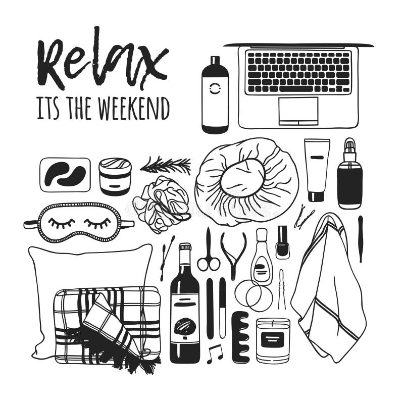 Hand Drawn Illustration Relax Set. Creative Ink Art Work. Actual Vector ...