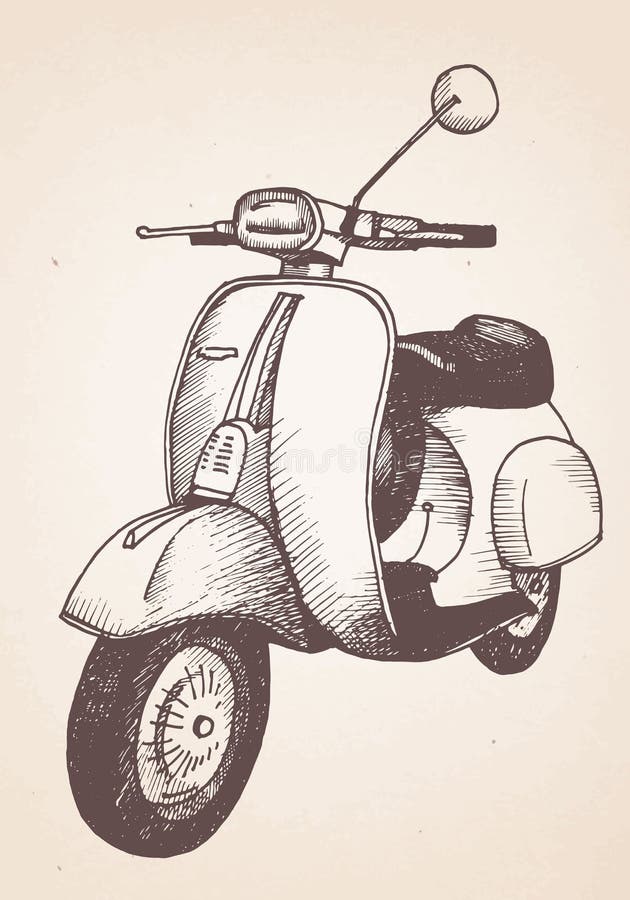 Hand-drawn Illustration of Retro Scooter. Stock Vector - Illustration ... Hand-drawn Illustration of Retro Scooter. Stock Vector - Illustration ...