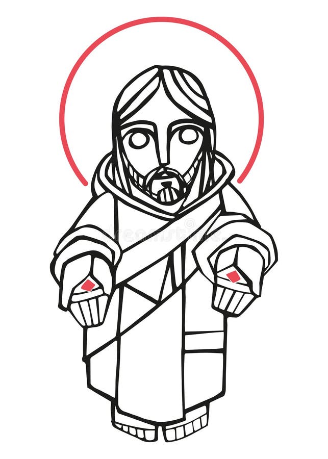 Hand Drawn Illustration of Risen Jesus Stock Vector - Illustration of ...