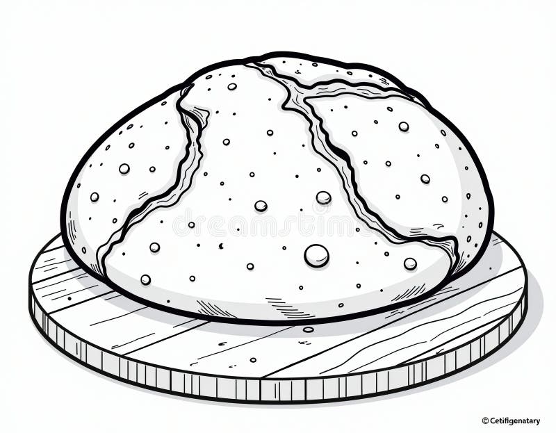 Hand-drawn Illustration of a Round Loaf of Bread on a Wooden Board ...