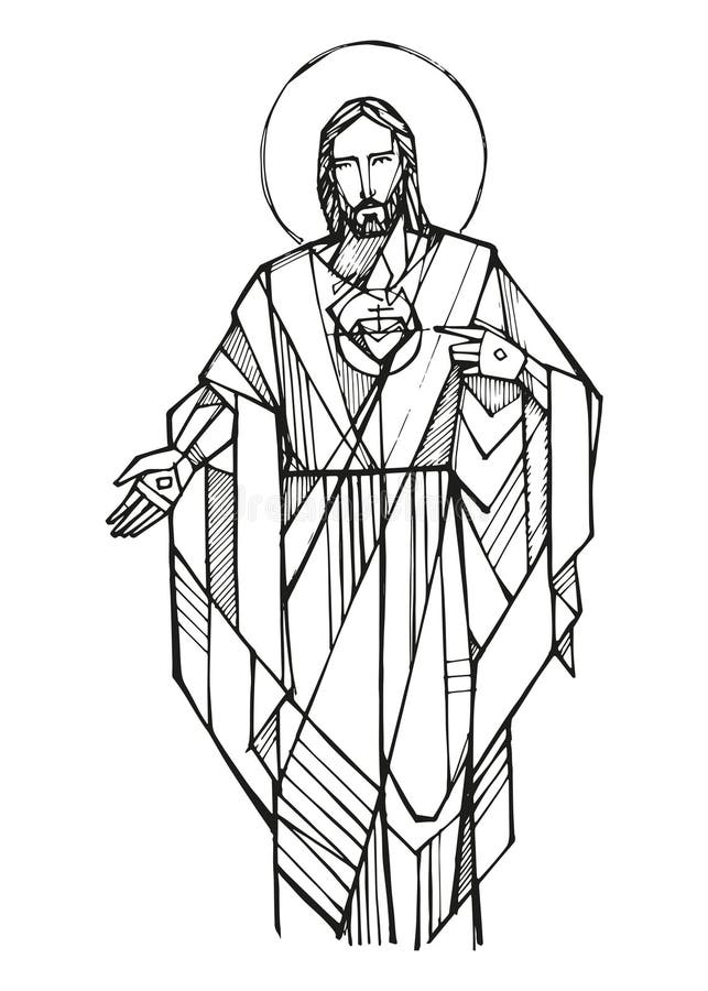 Hand Drawn Illustration of Sacred Heart in Jesus Stock Vector ...