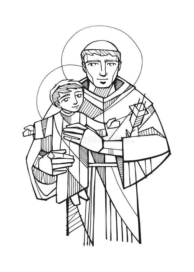 Hand Drawn Illustration of Saint Anthony of Padua Stock Vector ...