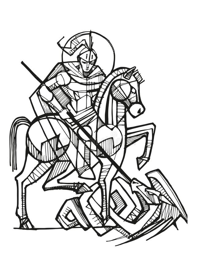 Hand Drawn Illustration of Saint George Stock Vector - Illustration of ...