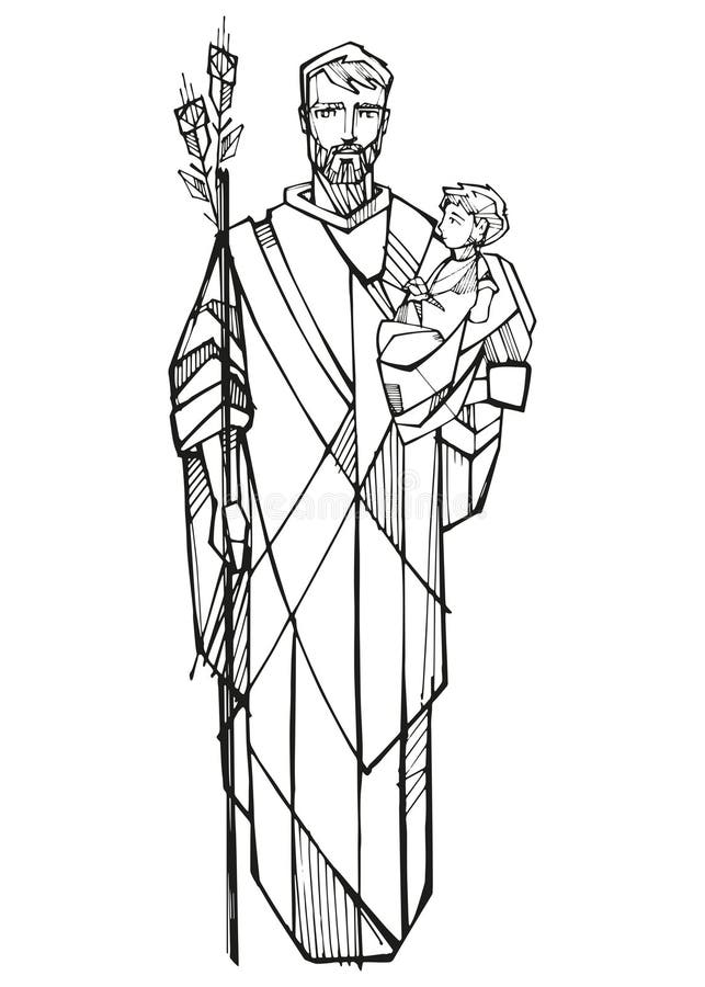 Hand Drawn Illustration of Saint Joseph with Child Stock Vector ...