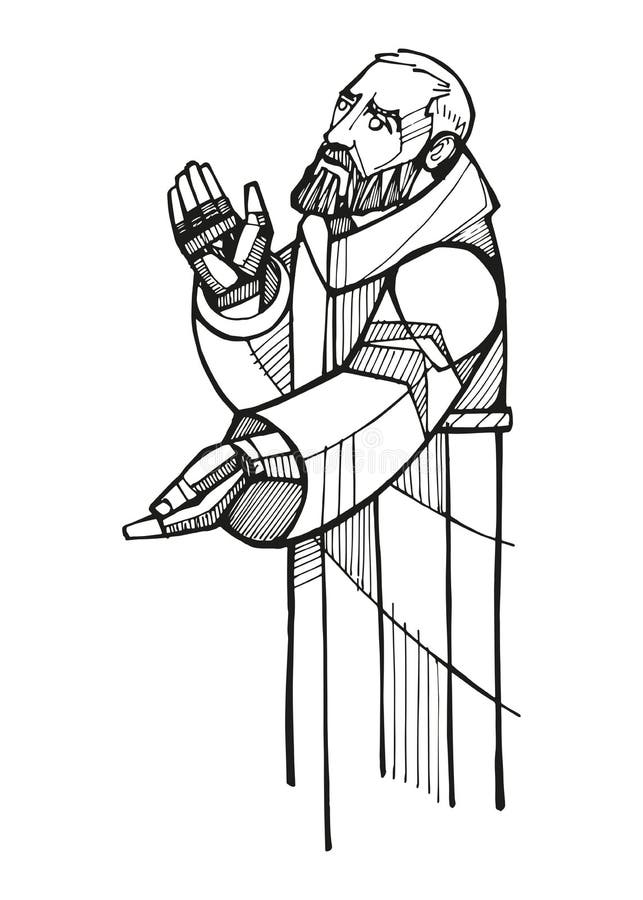 Hand Drawn Illustration of Saint Padre Pio Stock Vector - Illustration ...