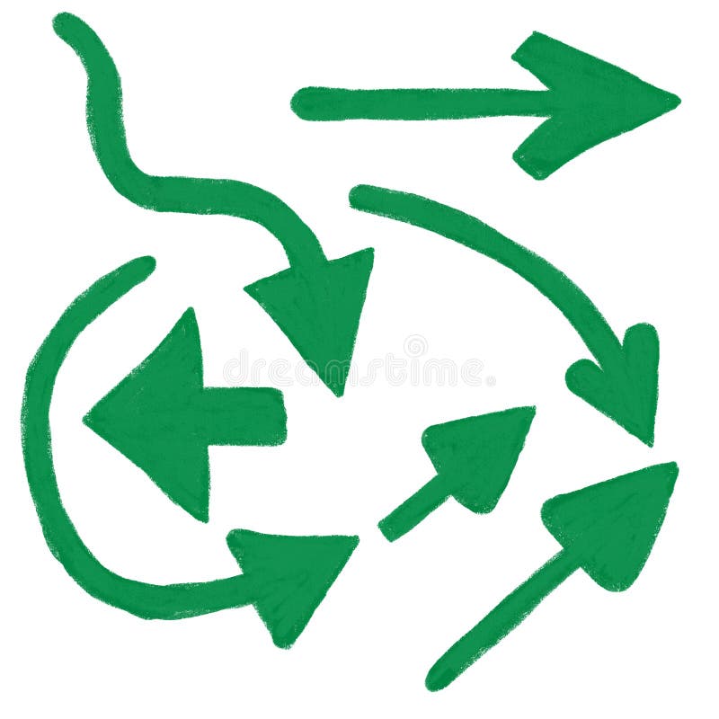 Hand Drawn Illustration Set of Green Emerald Simple Minimalist Arrows ...