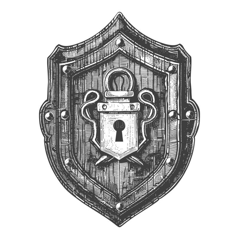 Wooden Shield with Antique Lock: a Detailed Engraving Stock Vector ...