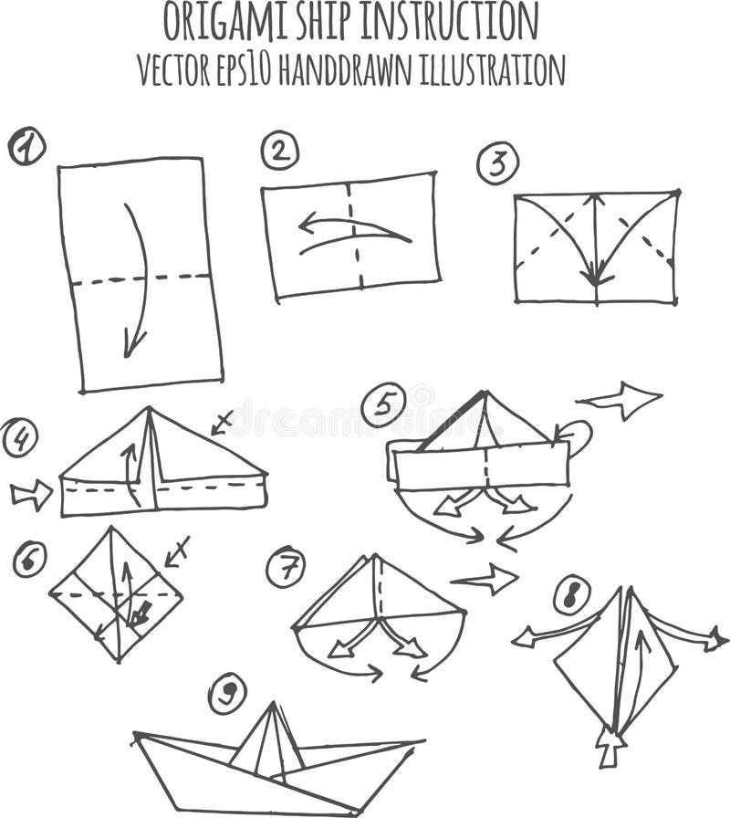 Hand Drawn Illustration Step By Step Of Glass Origami Stock Vector ... Hand Drawn Illustration Step By Step Of Glass Origami Stock Vector ...