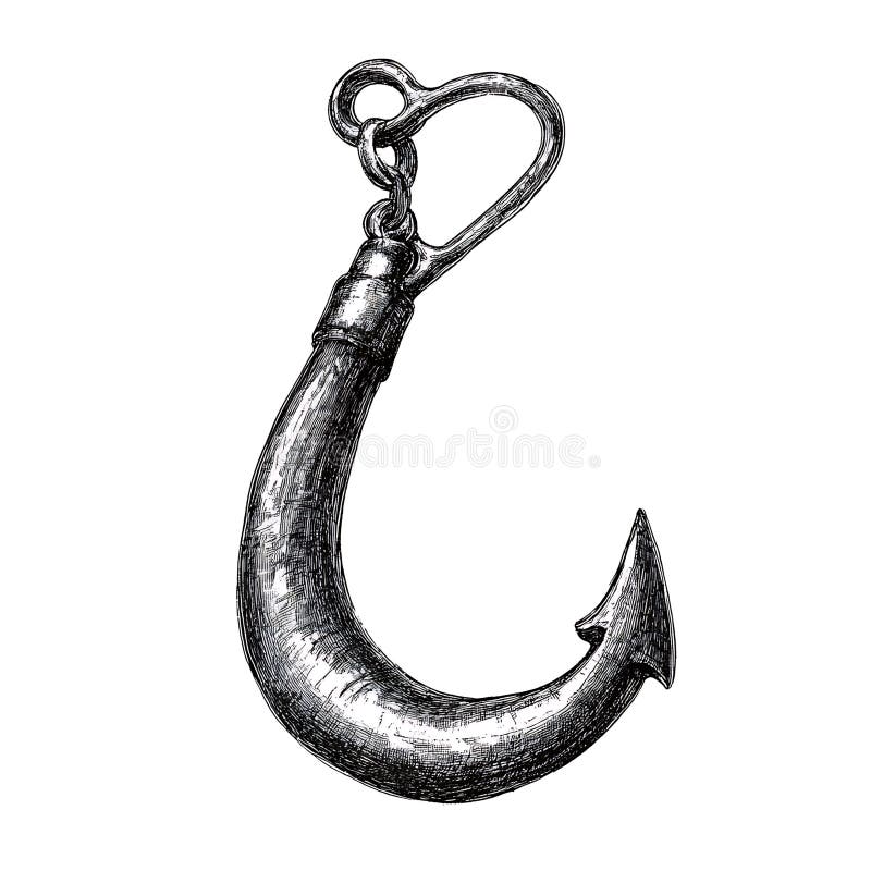 Hand-drawn Illustration of a Silver Fishhook Keychain Stock ...