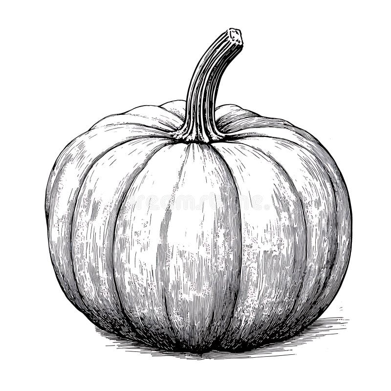 Hand-drawn Illustration of a Single Pumpkin Ink Scketch Stock ...