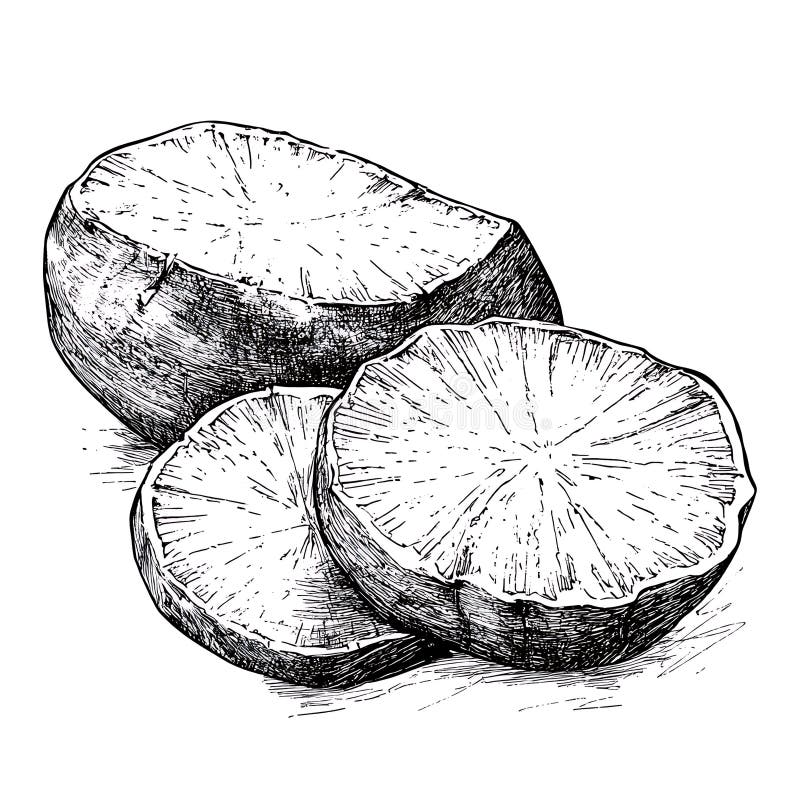 Hand-drawn Illustration of Sliced Radish Ink Sketch Stock Illustration ...