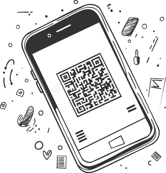 Hand-drawn Illustration of a Smartphone Displaying a QR Code. Stock ...