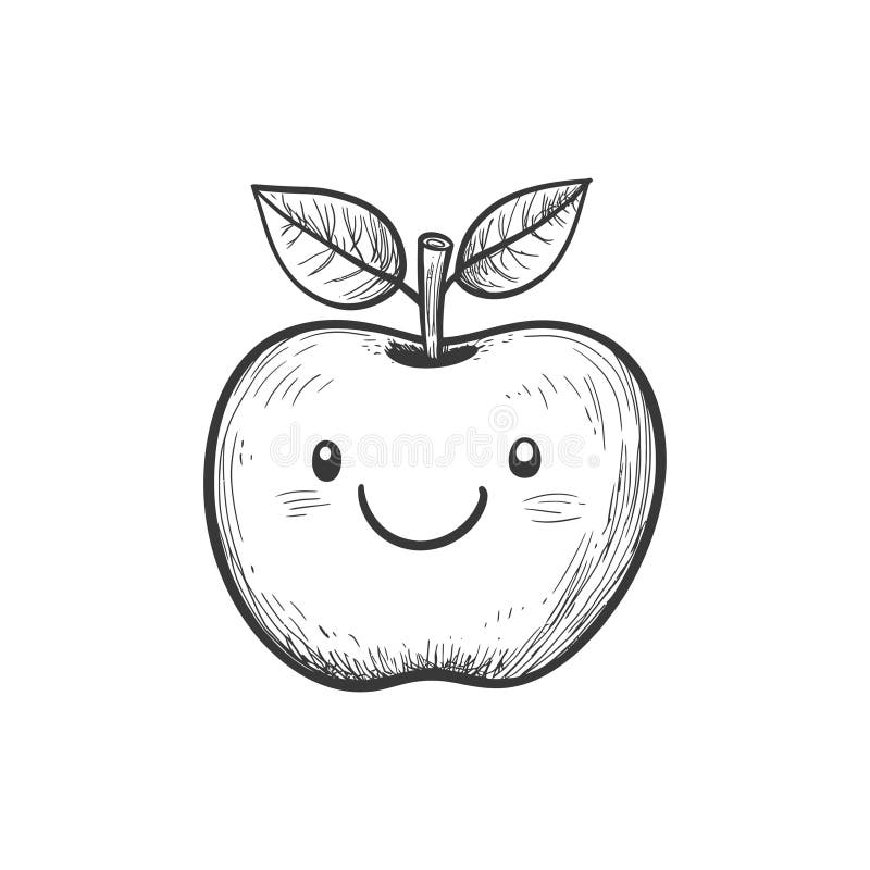 Smiling Apple with Leaves: Hand-Drawn Illustration Stock Vector ...