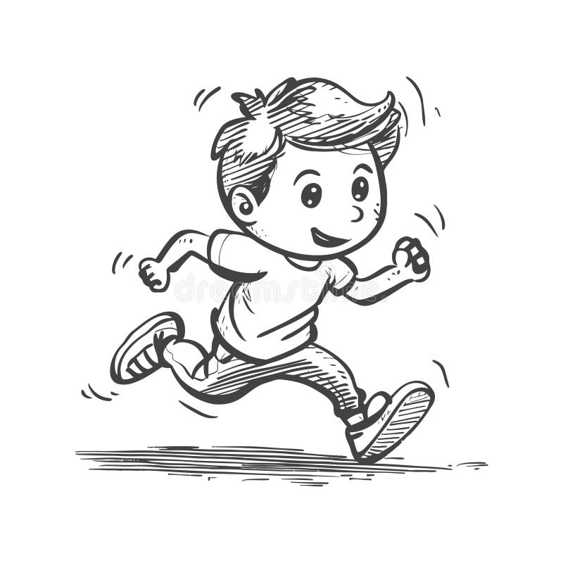 Happy Little Boy Running Fast, Energetic Child Cartoon Illustration ...