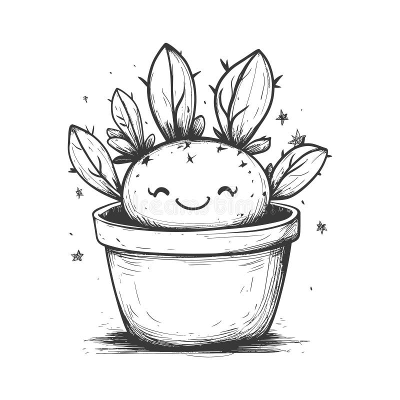 Adorable Smiling Cactus in Pot, Hand Drawn Illustration Stock Vector ...