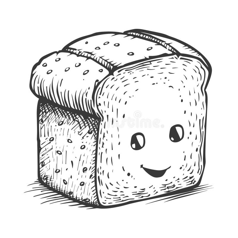 Cute Loaf of Bread with Happy Face: Hand-Drawn Illustration Stock ...