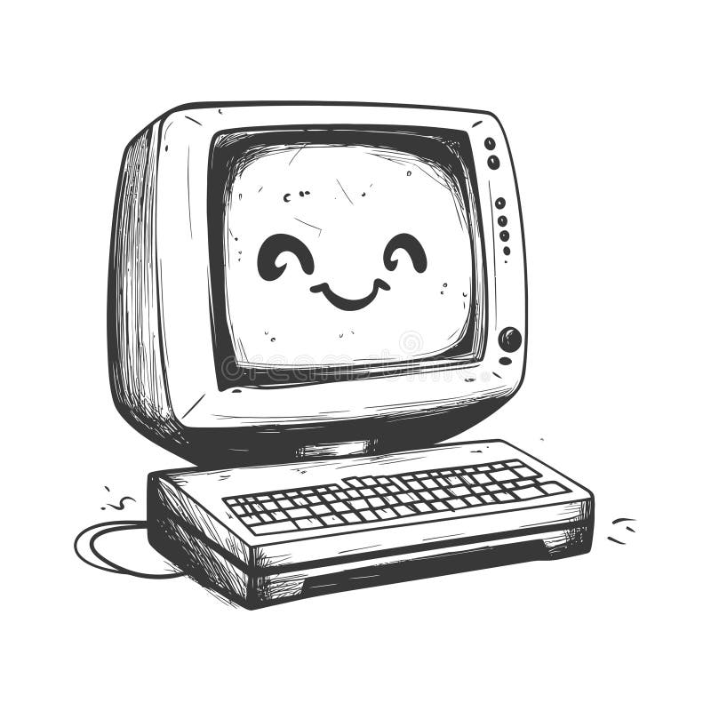 Black And White Cartoon Computer