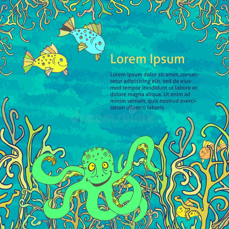 Hand-drawn Illustration of Soaring Above the Waves Octopus and Clouds ...