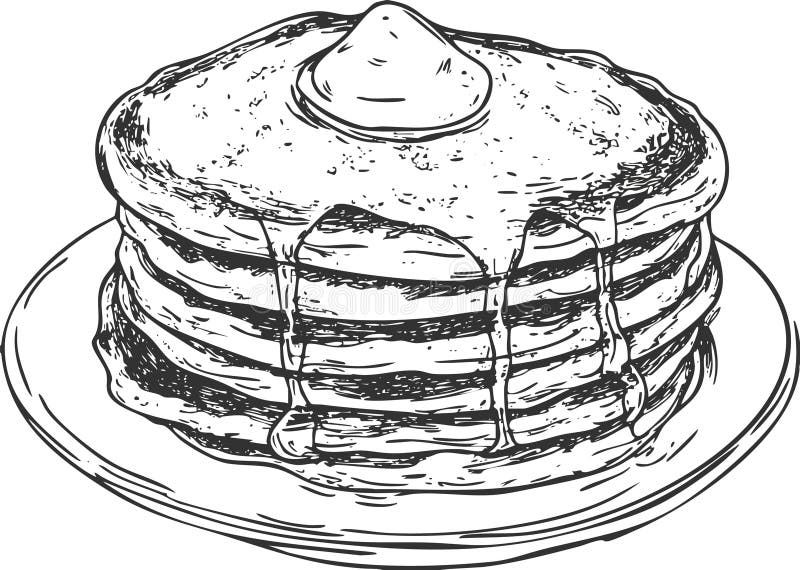 Hand-drawn Illustration of a Stack of Pancakes with Syrup and Butter ...