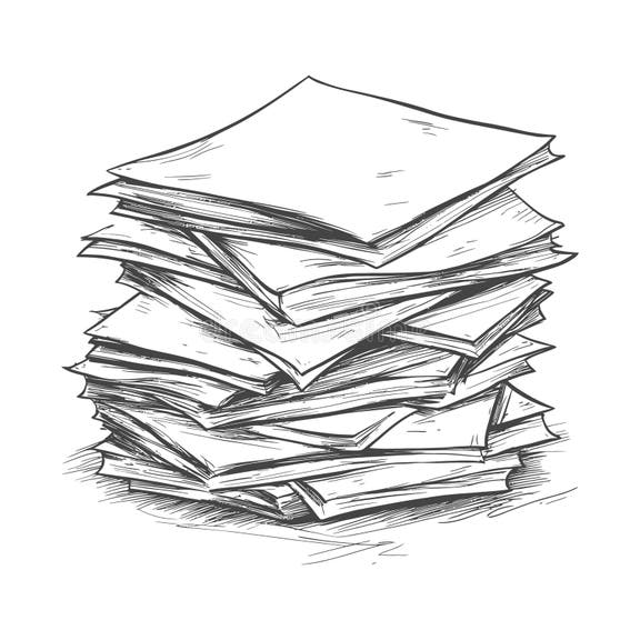 Large Stack of Papers, Documents and Files Sketch Illustration Stock ...