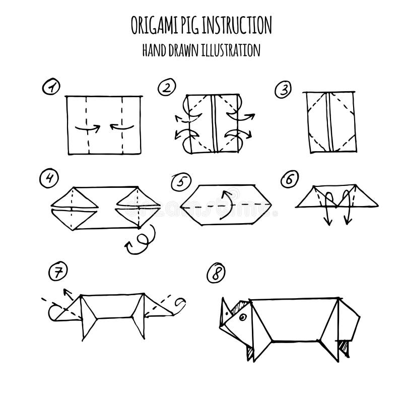 Hand Drawn Illustration Step by Step of Pig Origami Stock Vector ...