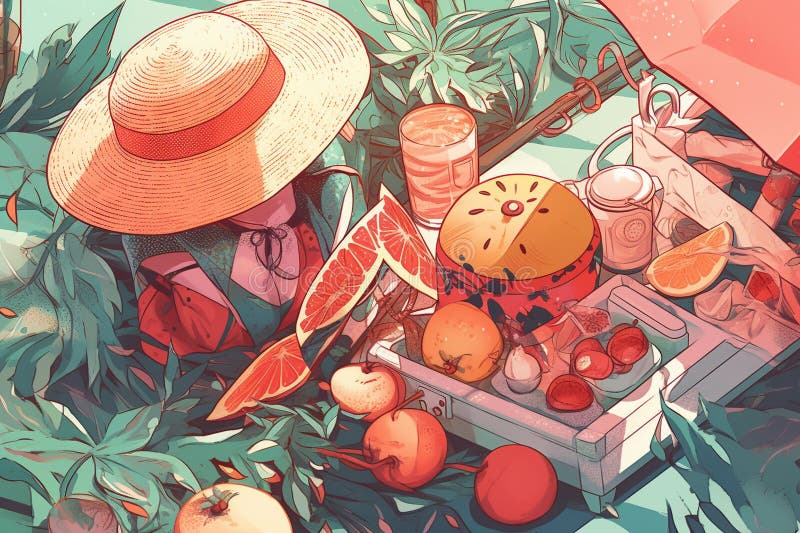 Hand Drawn Illustration of a Summer Theme Concept. Generative AI Stock ...