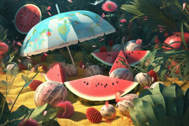 Hand Drawn Illustration of a Summer Theme Concept. Generative AI Stock ...